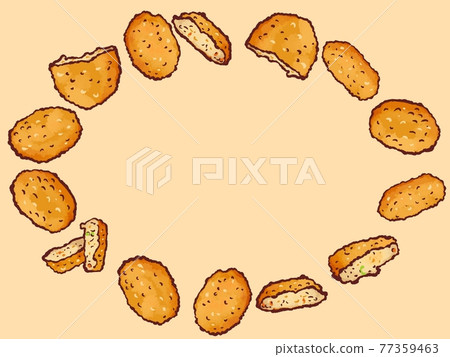 Pen drawing watercolor croquette oval frame ivory - Stock Illustration ...
