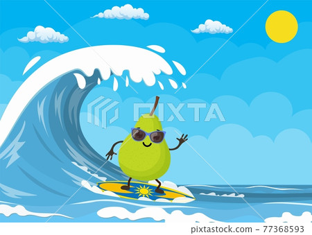 pear characters surfing on wave. - Stock Illustration [77368593] - PIXTA