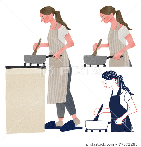 Young female person cooking whole body hand... - Stock Illustration ...