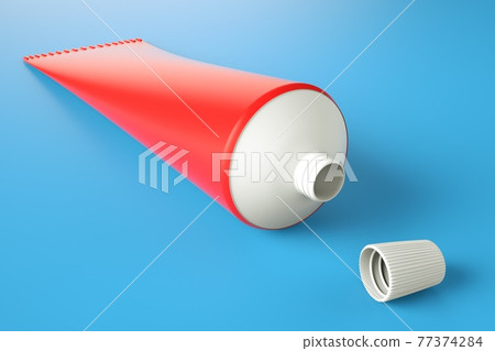 Open toothpaste with cap on blue background - Stock Illustration ...