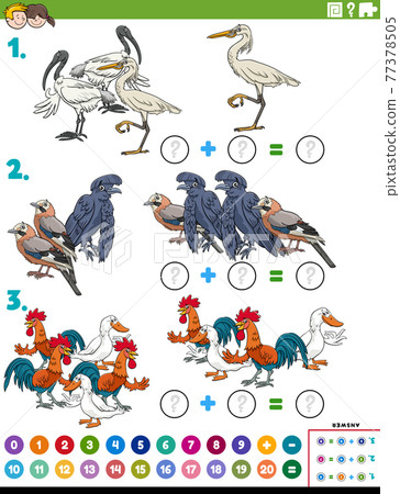 math addition educational task with cartoon... - Stock Illustration ...