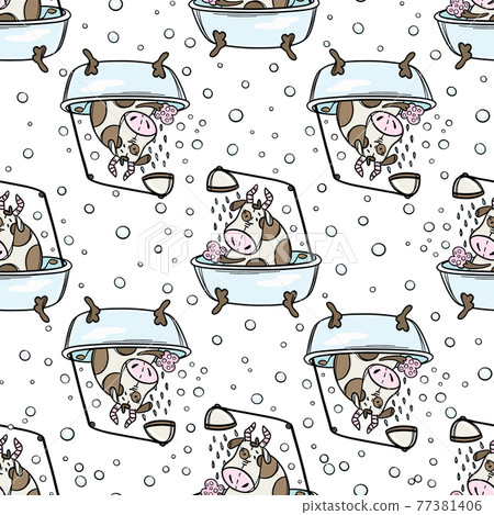 CUTE COW BATHING IN THE BATH FLIPPED OVER New... - Stock Illustration ...