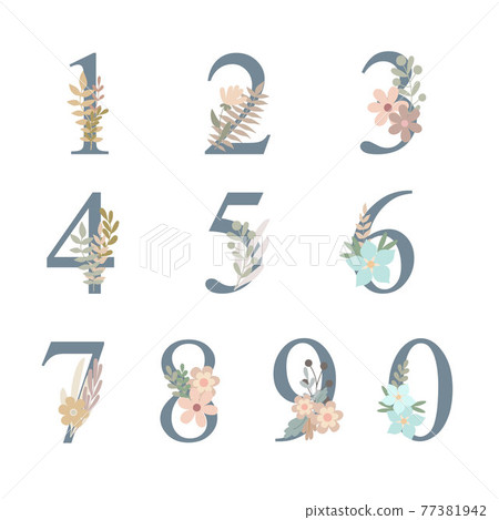 Numbers decorated with flowers, floral monogram... - Stock Illustration ...
