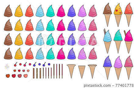 Vivid color soft serve ice cream set vector... - Stock Illustration ...
