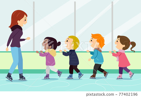 Stickman Kids Ice Skating Lesson Illustration - Stock Illustration ...