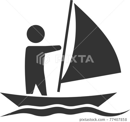 Icon of a man floating in a boat on the waves... - Stock Illustration ...