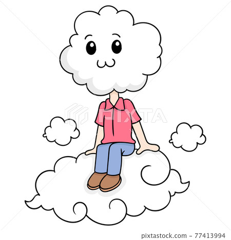 The cloud headed boy sits quietly in the sky... - Stock Illustration ...