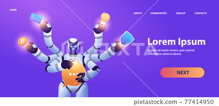 modern robot with many hands multitasking... - Stock Illustration ...