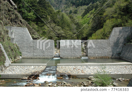A permeable sabo dam with a concrete structure... - Stock Photo ...