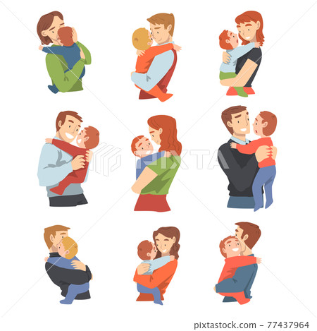Parents Holding their Babies Set, Happy... - Stock Illustration ...