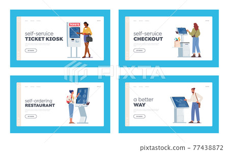 Characters Use Self Ordering Service Landing... - Stock Illustration ...