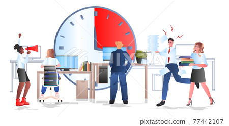 mix race overworked businesspeople working in... - Stock Illustration ...
