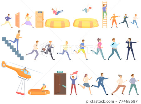 Human evacuation icons set, cartoon style - Stock Illustration ...