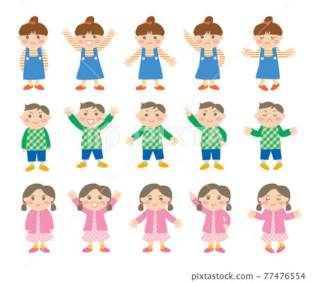 Boys and girls set of various poses - Stock Illustration [77476554] - PIXTA