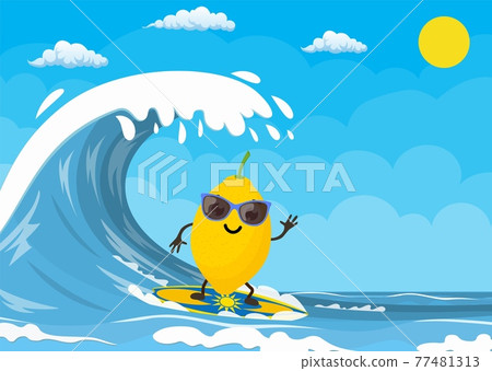 lemon characters surfing on wave. - Stock Illustration [77481313] - PIXTA