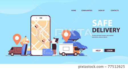 safe delivery service people using online... - Stock Illustration ...