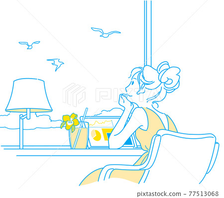 Worcation A woman who works relaxedly while... - Stock Illustration ...