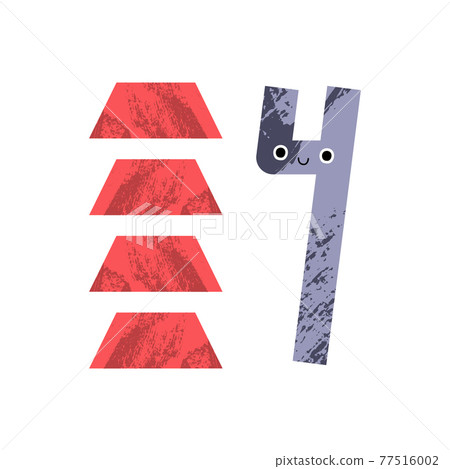 Number Four with trapezoid. Cute kawaii number... - Stock Illustration ...