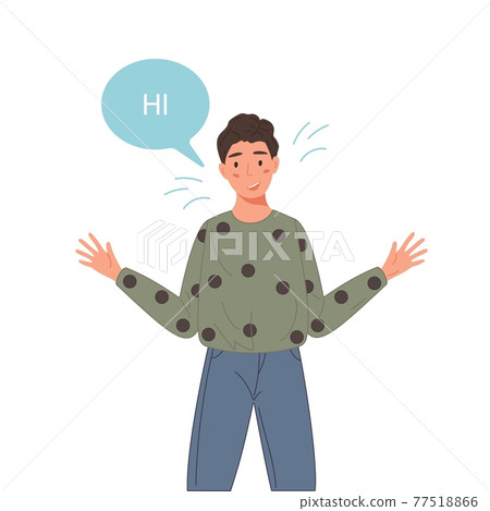 Happy character man say hi in cartoon style....-插圖素材 [77518866] - PIXTA圖庫