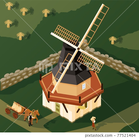 Windmills Isometric Composition - Stock Illustration [77521404] - PIXTA