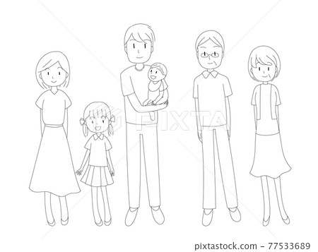 Family illustration with a simple smile Line... - Stock Illustration ...
