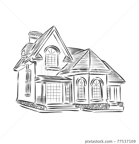 building hand drawing, house vector sketch... - Stock Illustration ...