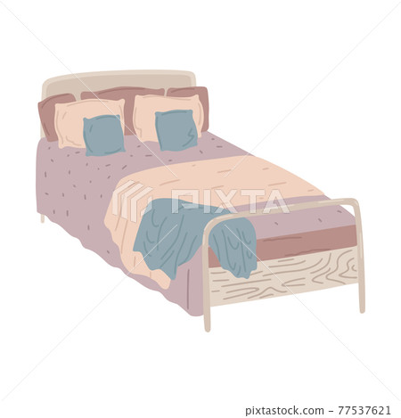 Bed with linens, pillows and blanket, a place... - Stock Illustration ...