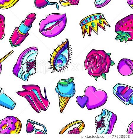 Seamless pattern with fashion girlish patches.... - Stock Illustration ...