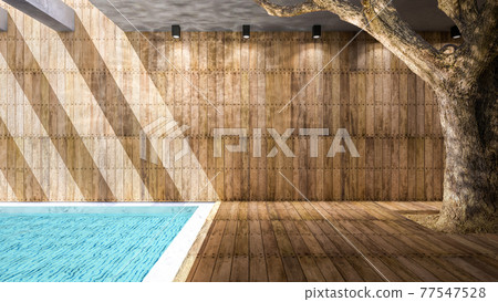 Wooden wall and pool - Stock Illustration [77547528] - PIXTA