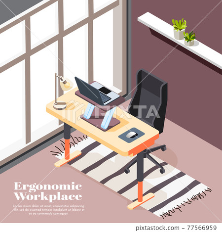Ergonomic Workplace Isometric Background - Stock Illustration [77566959 ...