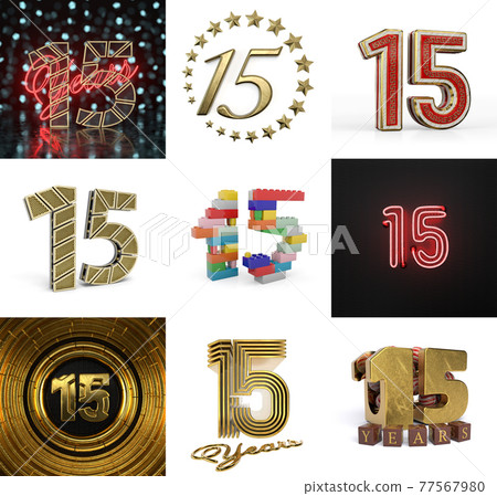 Set of fifteen year birthday. Number 15 graphic... - Stock Illustration ...