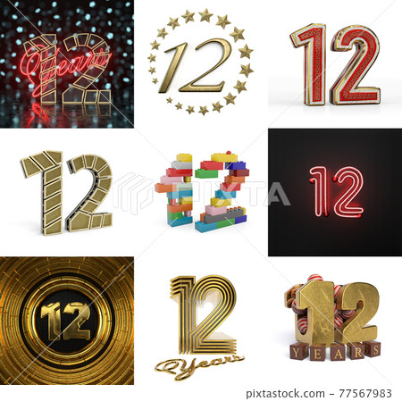 Set of twelve year birthday. Number 12 graphic... - Stock Illustration ...