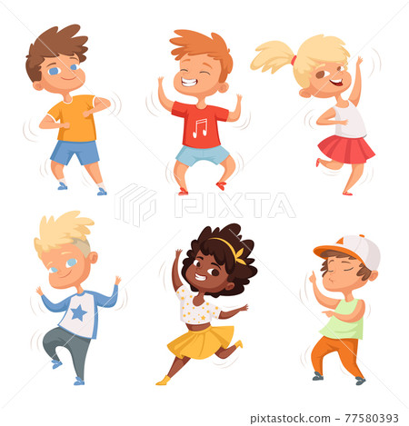 Dancing childrens male and female. Set characters - Stock Illustration ...