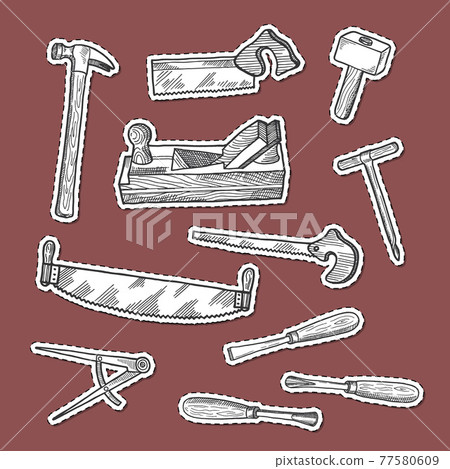 hand drawn carpentry elements stickers set... - Stock Illustration ...