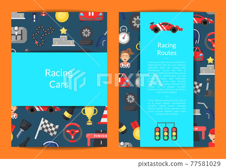 flat car racing icons card on blue - Stock Illustration [77581029] - PIXTA