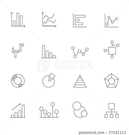 Icons of charts and diagrams. Mono line... - Stock Illustration ...