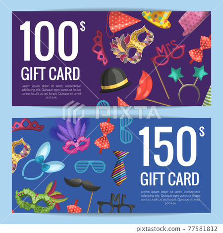 discount or gift card voucher with masks and... - Stock Illustration ...
