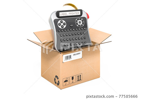 Label printer inside cardboard box, delivery... - Stock Illustration ...