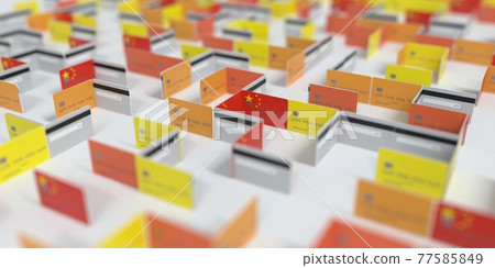 Fictional credit card maze with flag of China.... - Stock Illustration ...