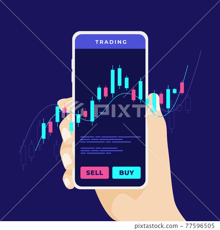Mobile stock market trading. Man's hand holds a... - Stock Illustration ...
