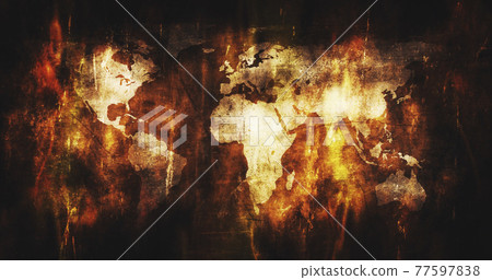 World map burning in blazing fire and flames 3D... - Stock Illustration ...