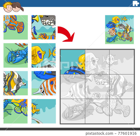jigsaw puzzle game with tropical fish animal... - Stock Illustration ...