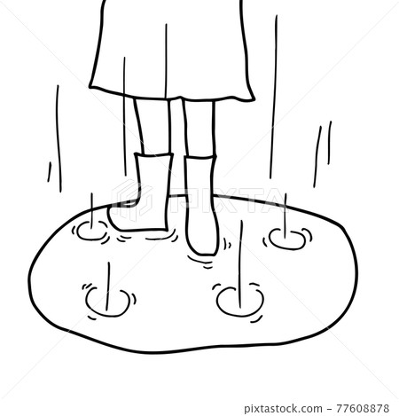 Rainy day: Line drawing illustration of a woman... - Stock Illustration ...