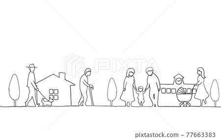 Line drawing illustrations of townscapes and... - Stock Illustration ...