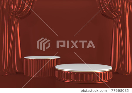 Gold podium show in red color background.3D... - Stock Illustration ...