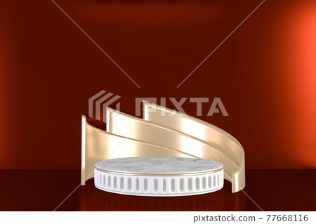 Gold podium show in red color background.3D... - Stock Illustration ...