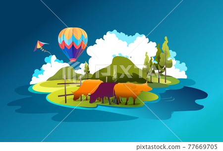 rural landscape summer ecologically clean pastures - Stock Illustration ...