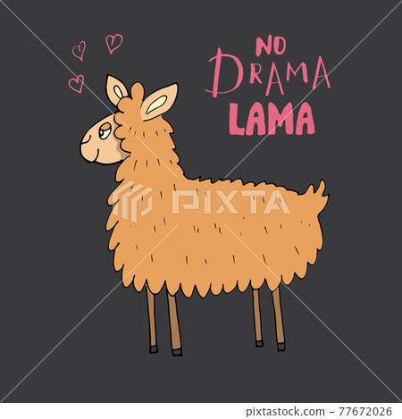 Cute Lama with lettering no drama Lama Cartoon... - Stock Illustration ...