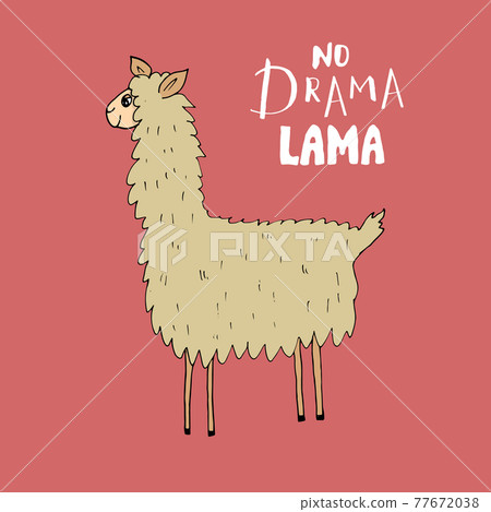 Cute Lama with lettering no drama Lama Cartoon... - Stock Illustration ...