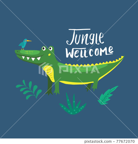 Cute Croccodile with Jungle welcom lettering... - Stock Illustration ...